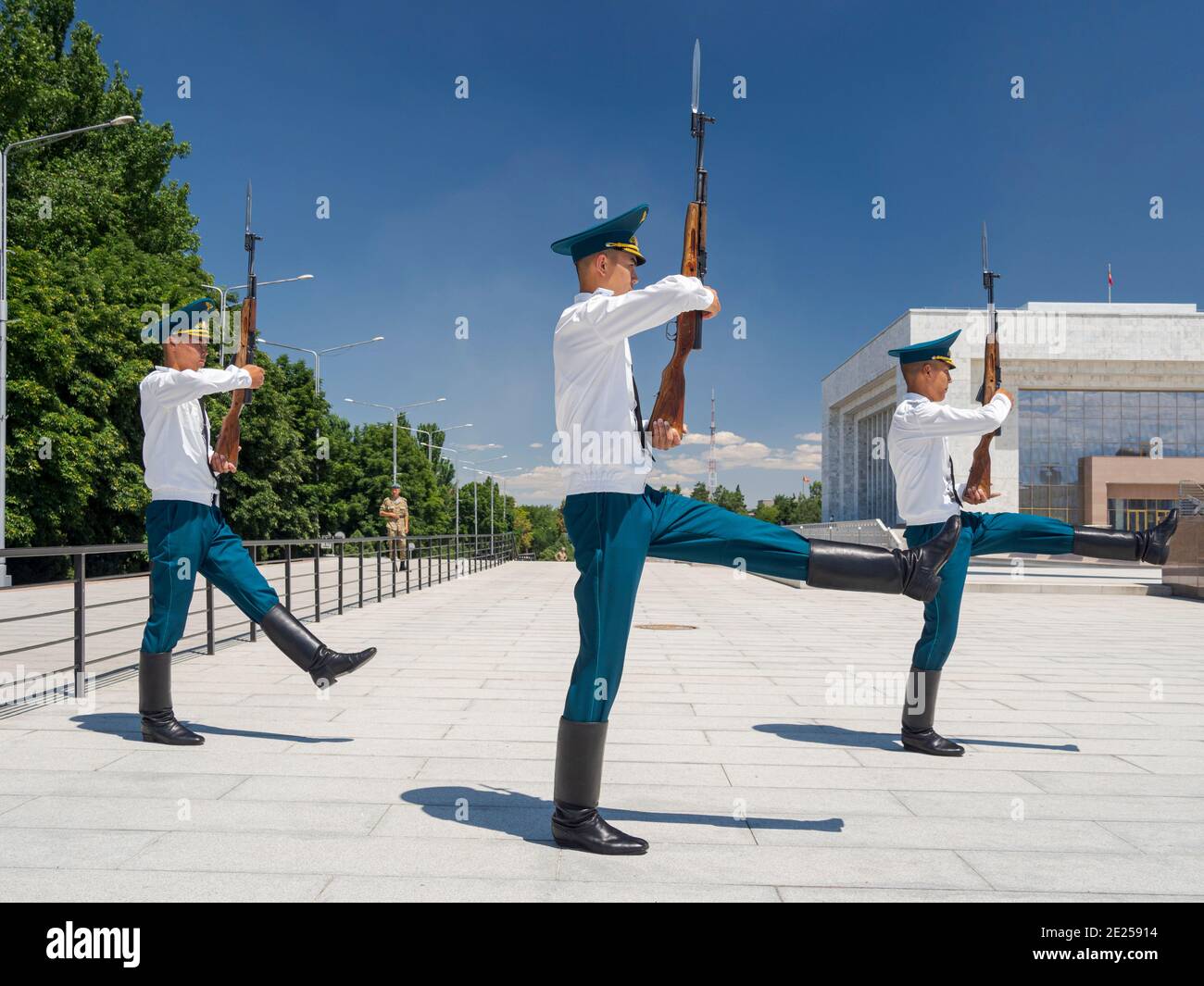 Changing of the guard. Ala Too square in the city center. The capital ...