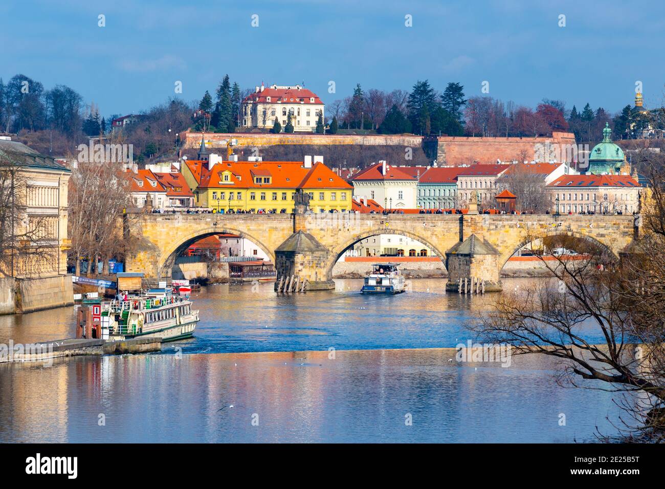Vltava River, Charles Bridge and Kramar Villa, Czech: Kramarova vila, official residence of the ...