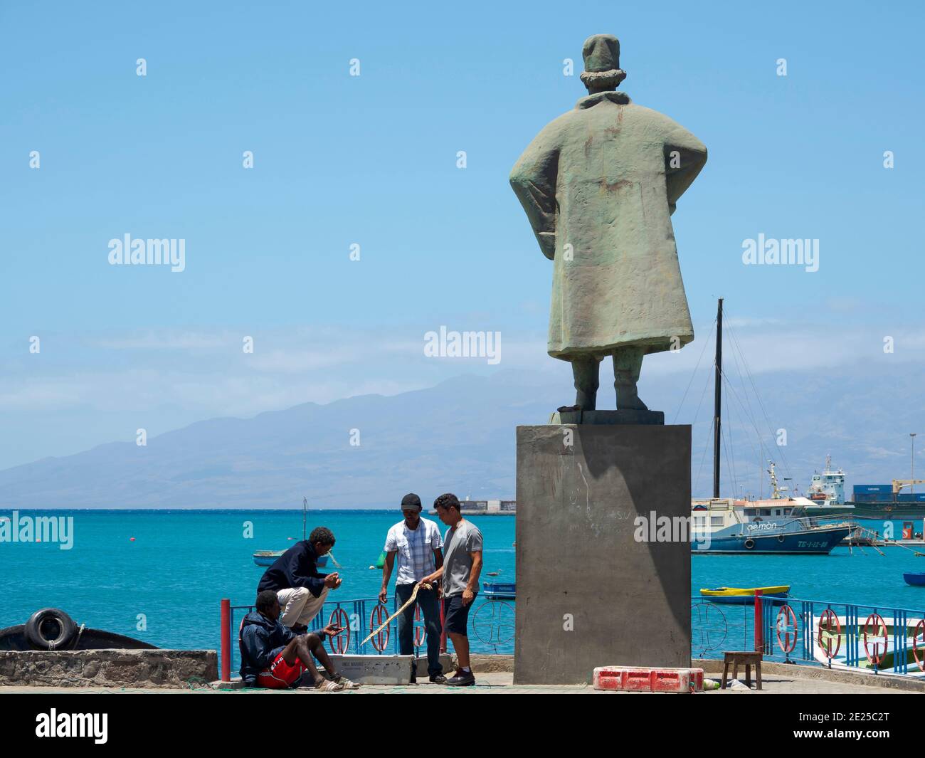 Statue of Diogo Afonso, discoverer of Sao Vicente. City Mindelo, a ...