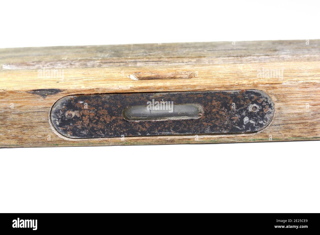 Detail of Old wooden construction level, isolated on white background ...