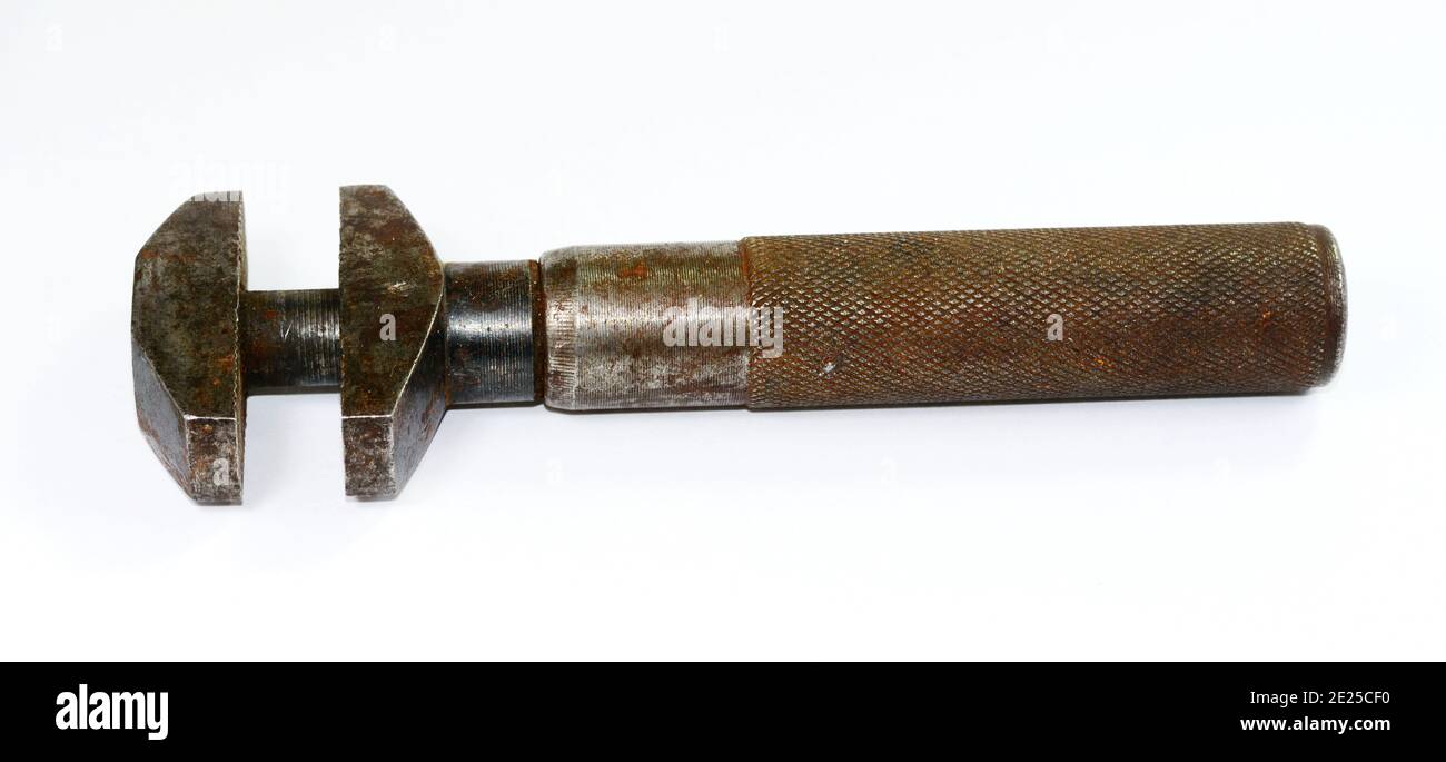 Old Rusty Adjustable Wrench (Spanner) Isolated on White Background ...