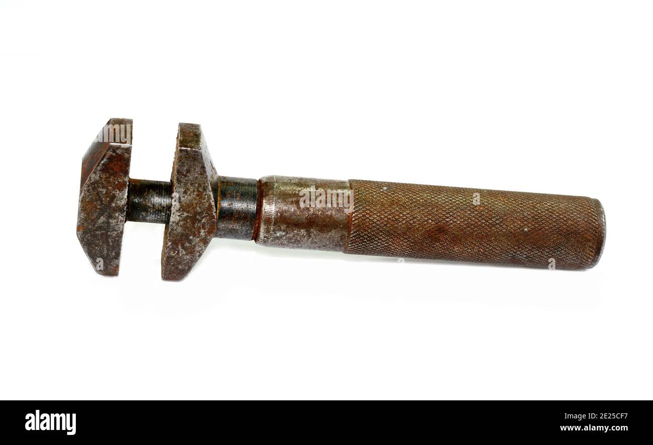 Old Rusty Adjustable Wrench (Spanner) Isolated on White Background ...