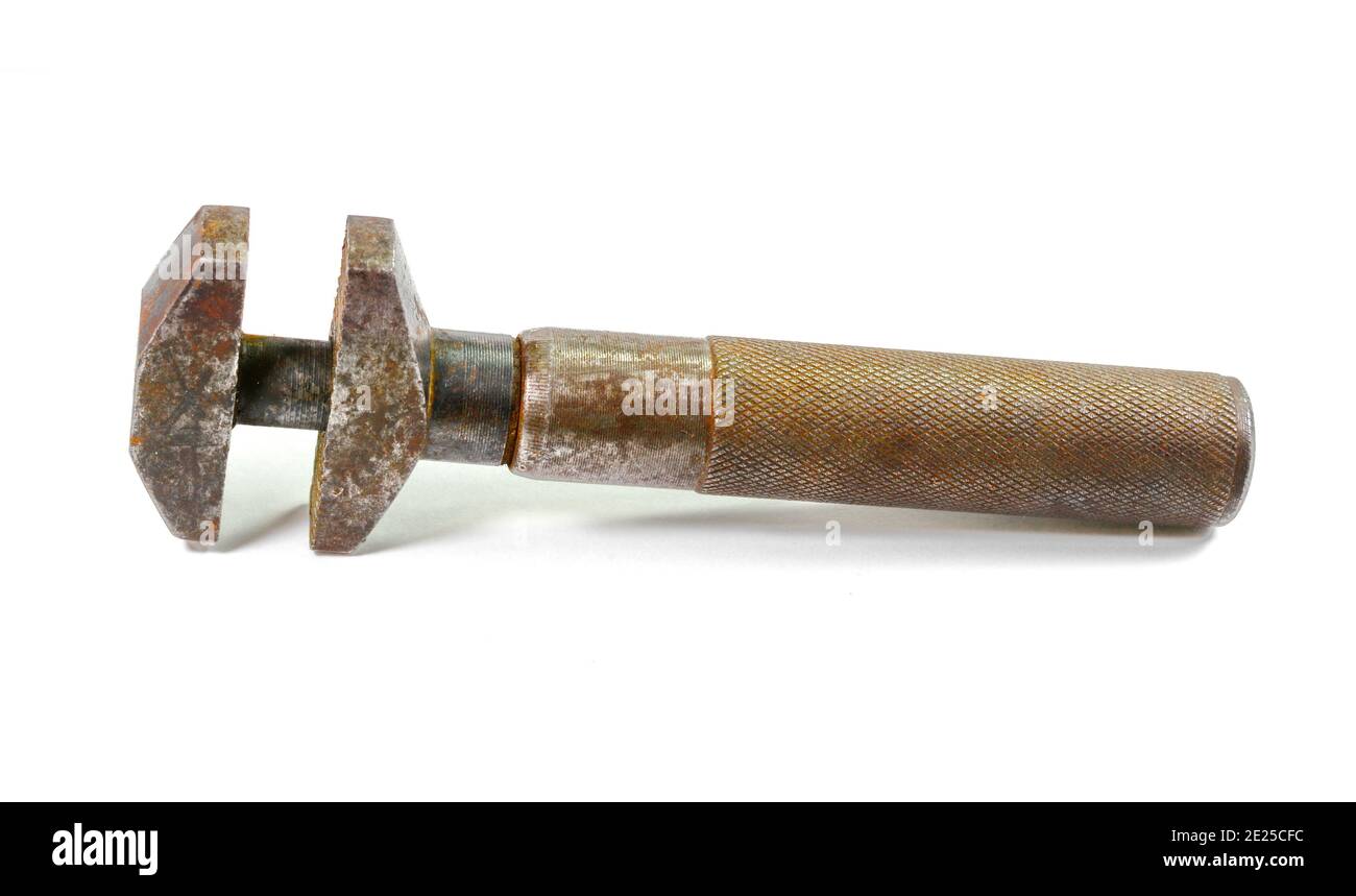 Old Rusty Adjustable Wrench (Spanner) Isolated on White Background ...