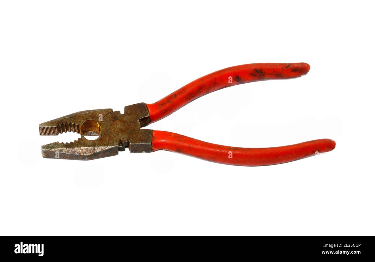 Old rusty pliers on white background Stock Photo - Alamy