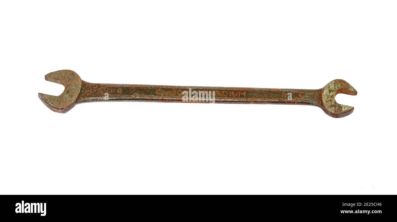 Old rusty wrench on white background Stock Photo - Alamy