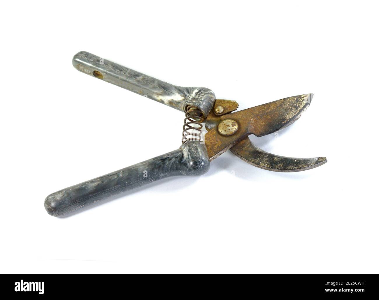 Rusty garden secateurs isolated on white background Stock Photo - Alamy