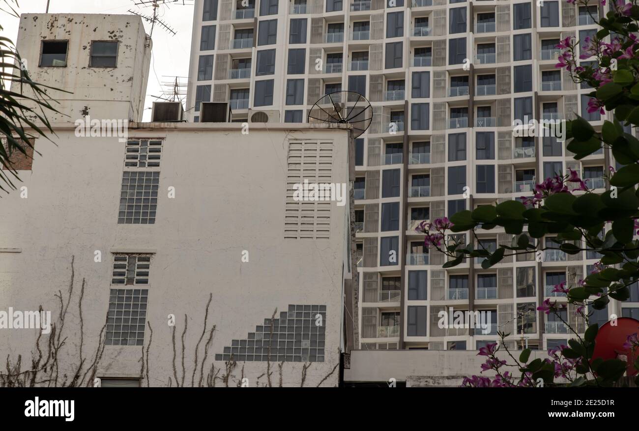 Architectural View of Overlapping old house buildings and modern ...