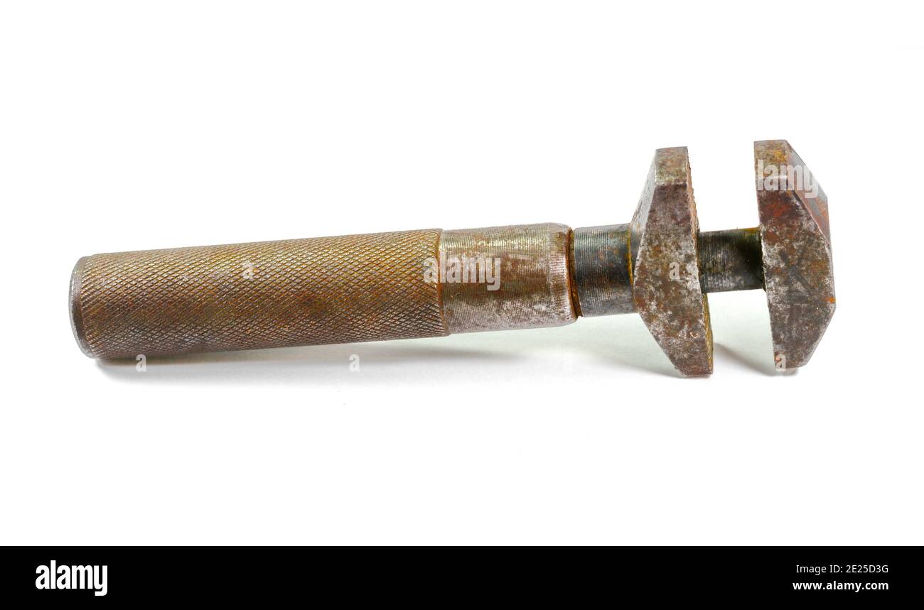 Old Rusty Adjustable Wrench (Spanner) Isolated on White Background ...