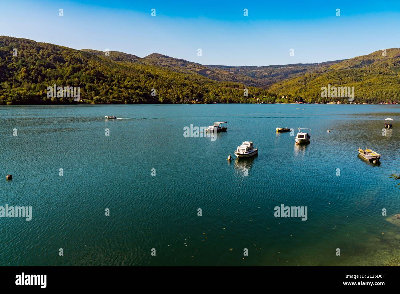 View at Perucac artificial lake on the Drina River in Serbia Stock ...