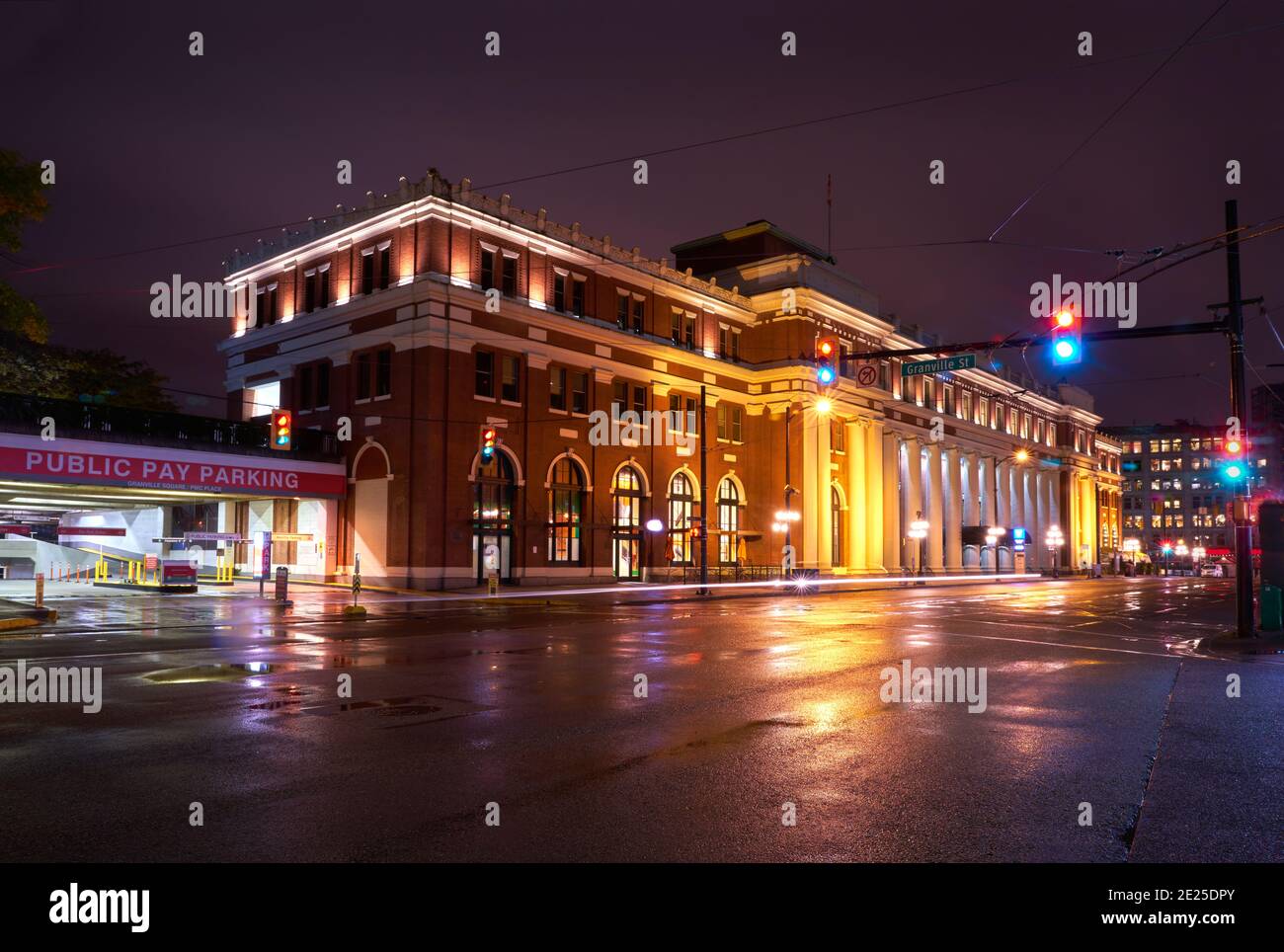 Historic CPR Station Night Vancouver. The waterfront transit station is ...