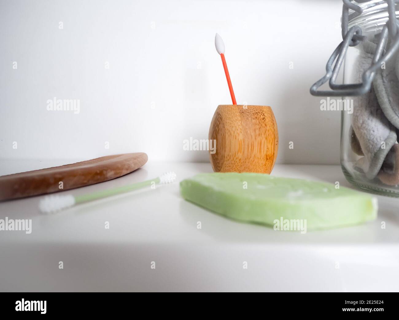 Zero waste bathroom concept with plastic free and reusable products ...
