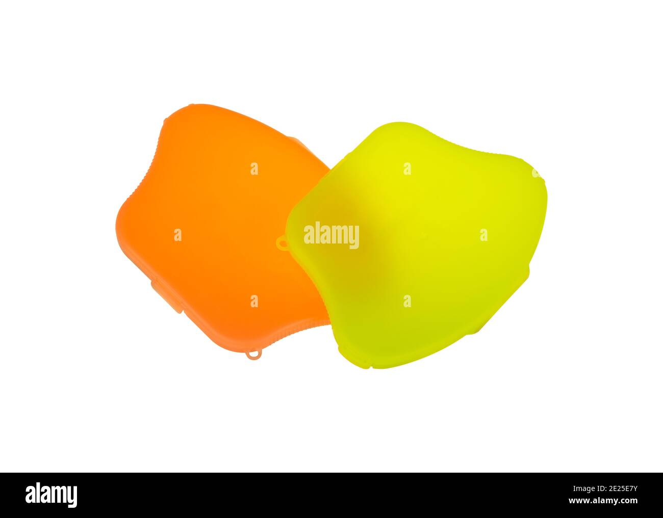 Plastic face mask type KN95 and N95 storage boxes isolated on white ...