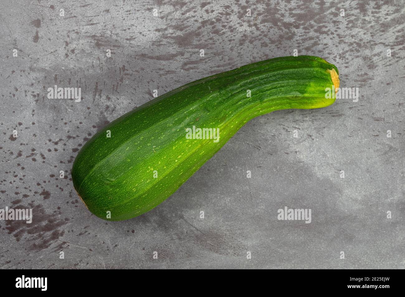 Top view of a home grown green summer squash on a gray mottled tabletop ...