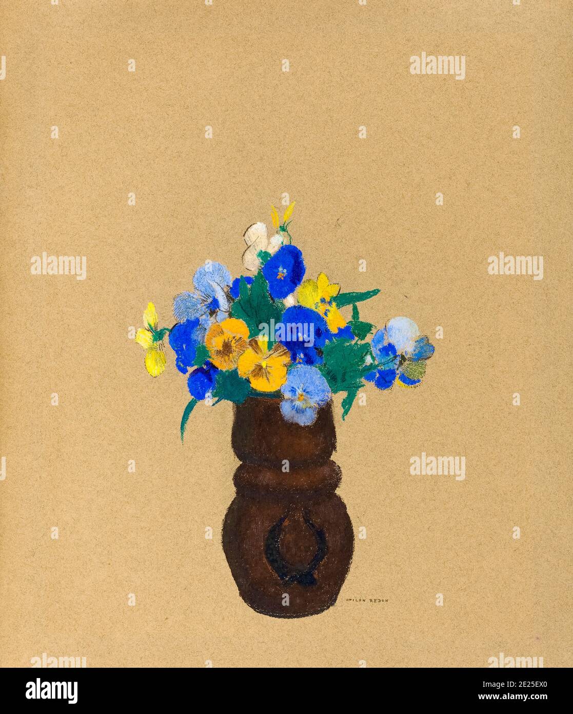 Odilon Redon, Pansies, still life pastel drawing, circa 1905 Stock ...