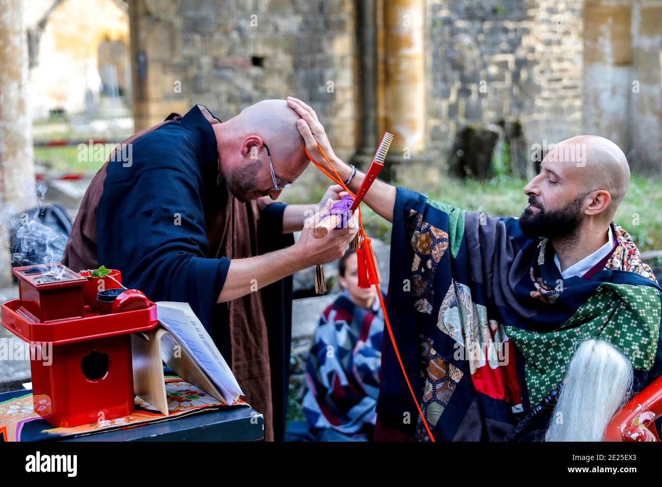 Zen buddhist master ordination (transmission) ceremony in the ruins of ...