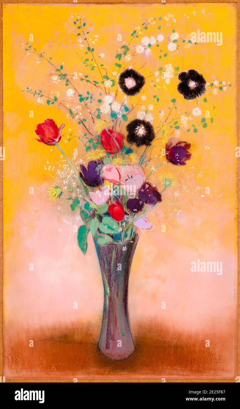 Odilon Redon, Vase of flowers, still life, pastels, 1916 Stock Photo ...