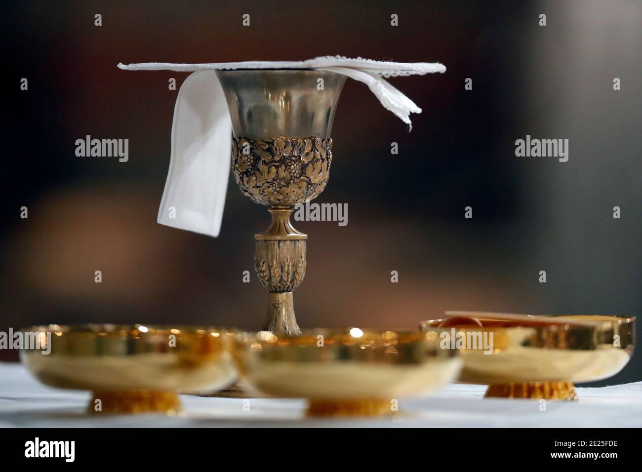 Basilica of Our Lady of Geneva. The Eucharist table with the liturgical ...