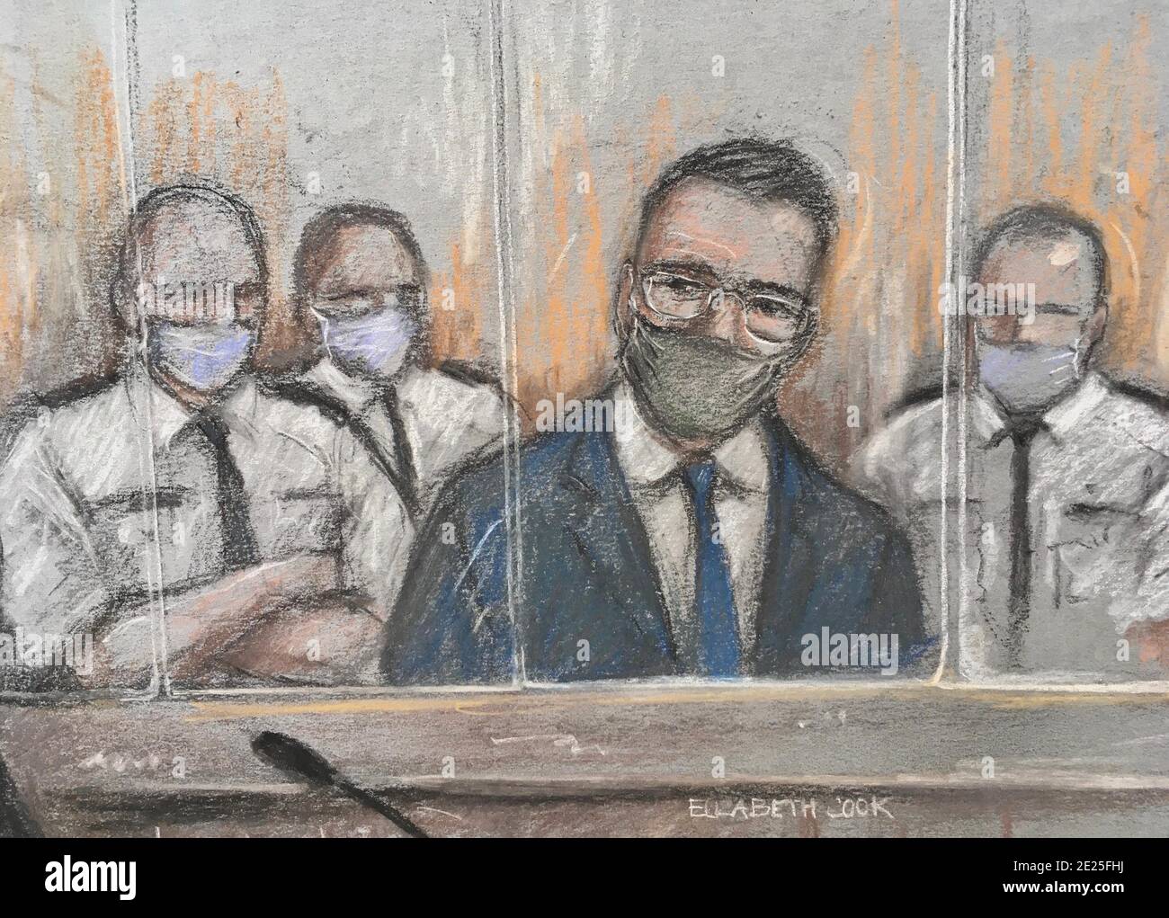 Court artist sketch by Elizabeth Cook of Pawel Relowicz (2nd right ...