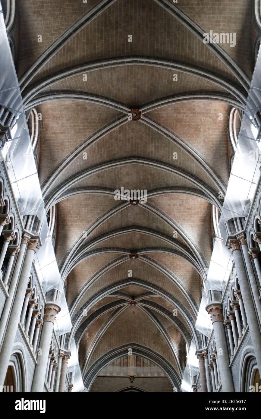Cathedral of Notre Dame of Lausanne. The nave. Gothic rib vaulting ...