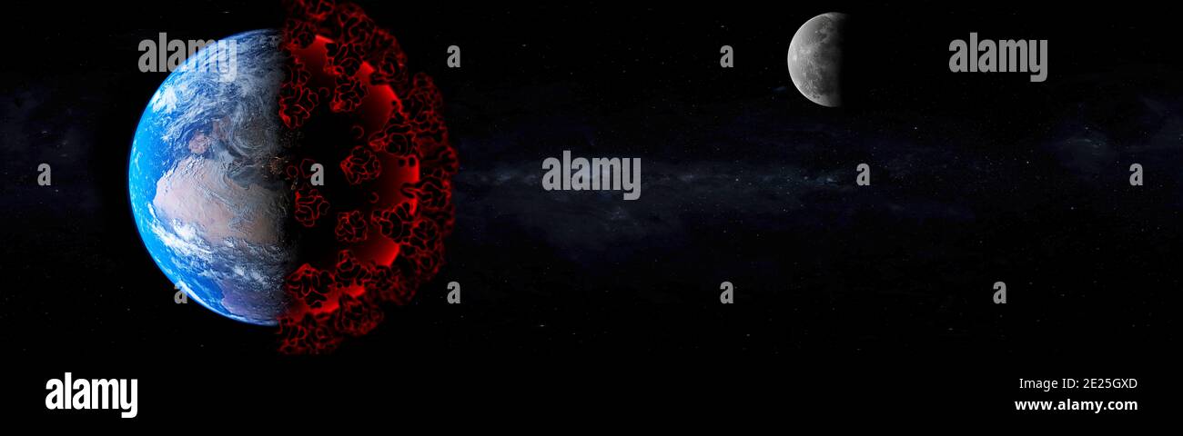 Planet Earth concept surrounded by Corona Virus engulfing the planet ...