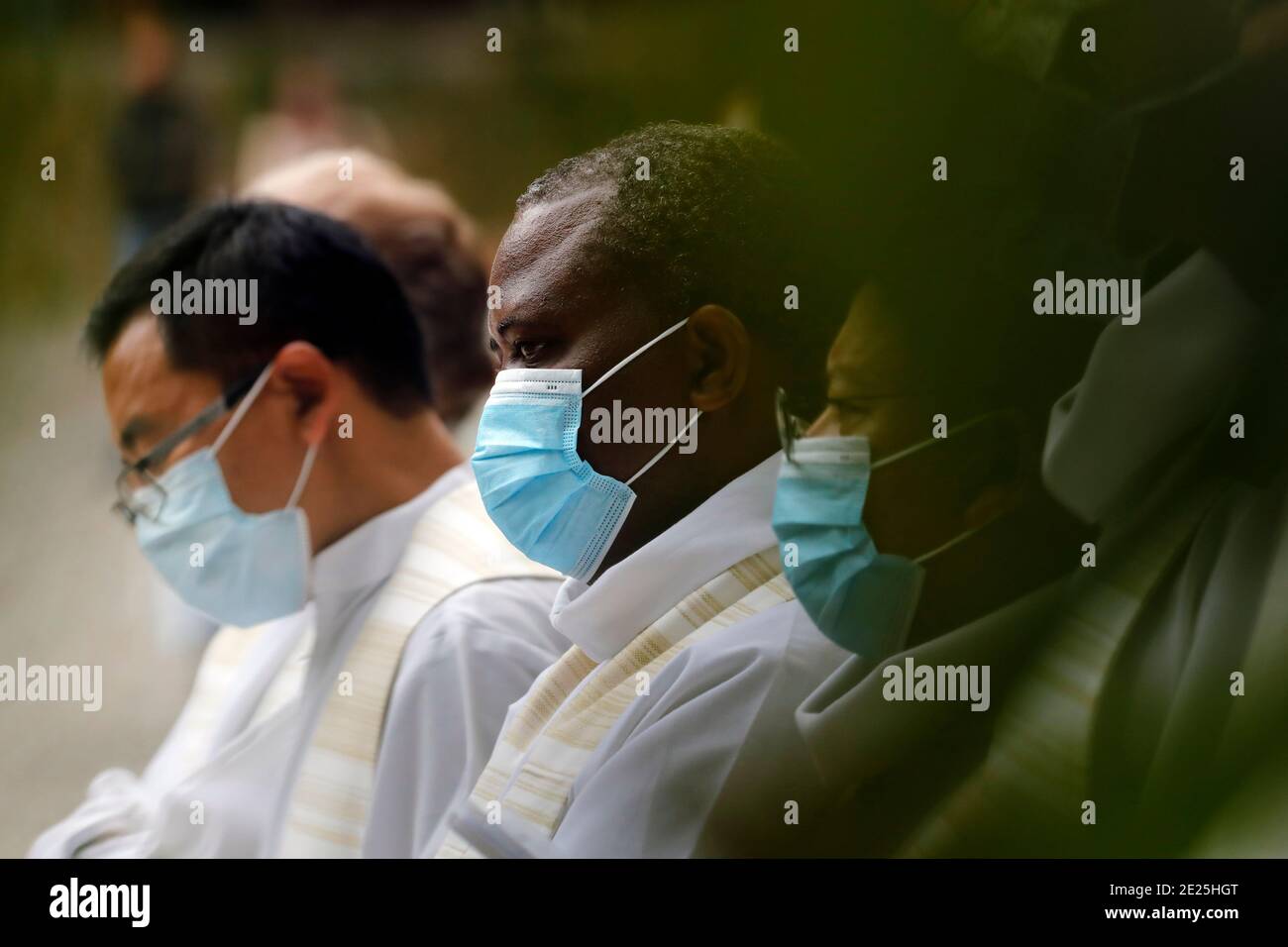 Catholic church during covid-19 epidemic. Celebration of the mass ...