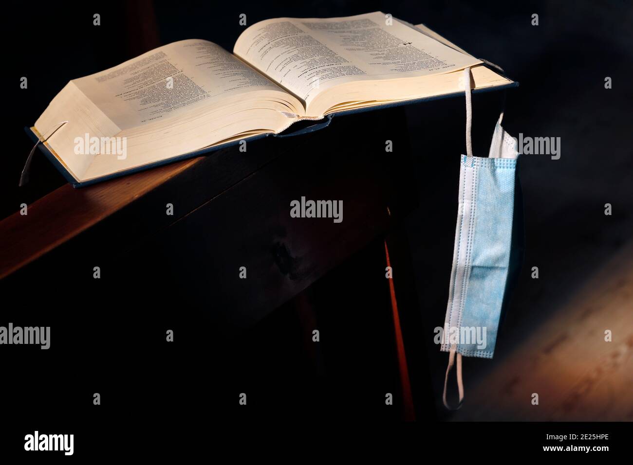 Catholic church. Bible, surgical mask. Covid-19 epidemic. France Stock ...