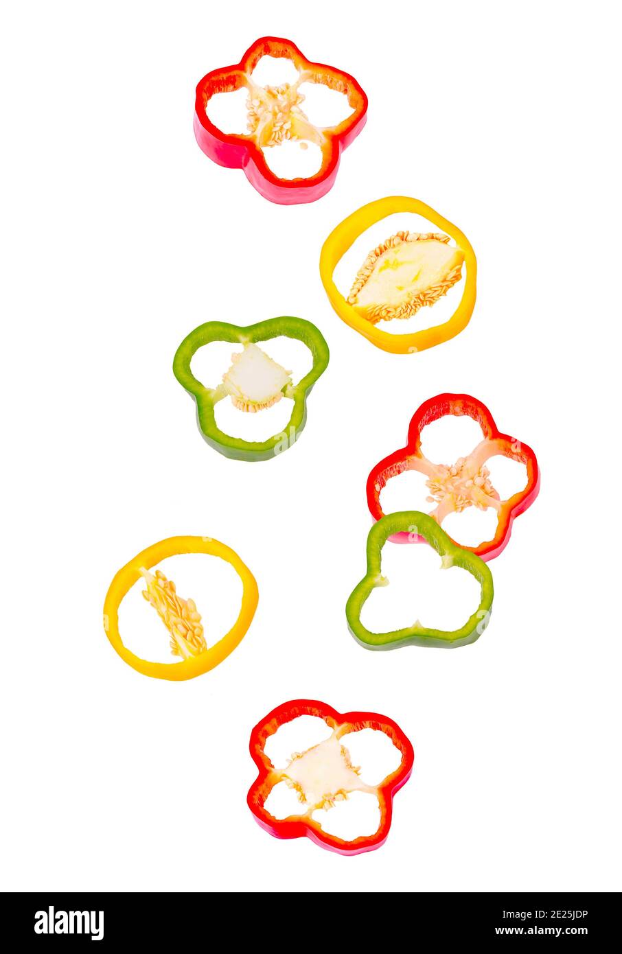 Set of flying fresh bell pepper slices isolated on white background ...