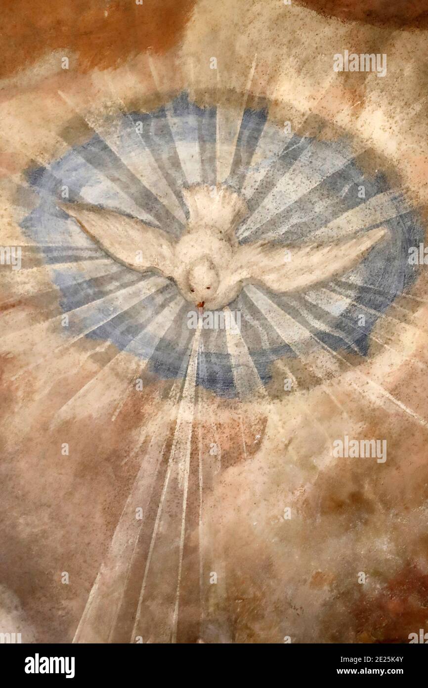 Notre Dame de l'Assomption de Cordon church. Fresco. The Dove is a ...