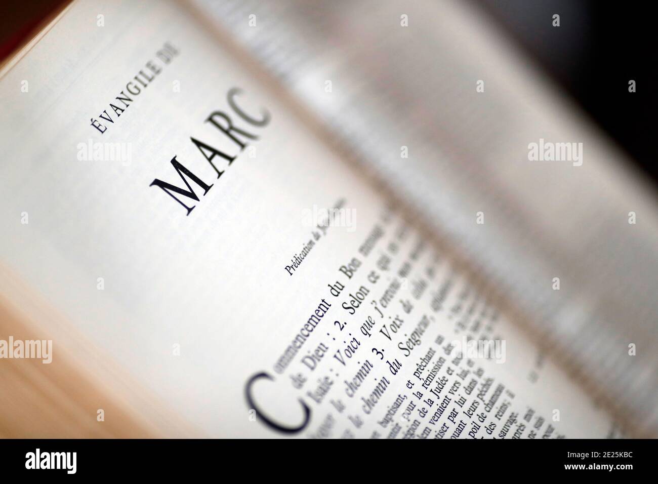 Open bible. New testament. Mark the Evangelist, the author of the ...
