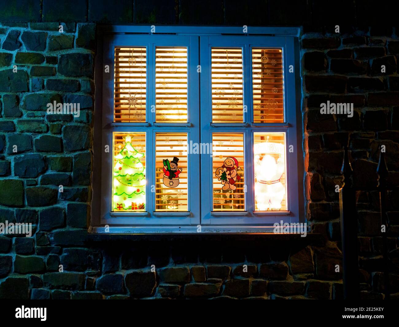 Window Christmas decorations, Devon, UK Stock Photo - Alamy
