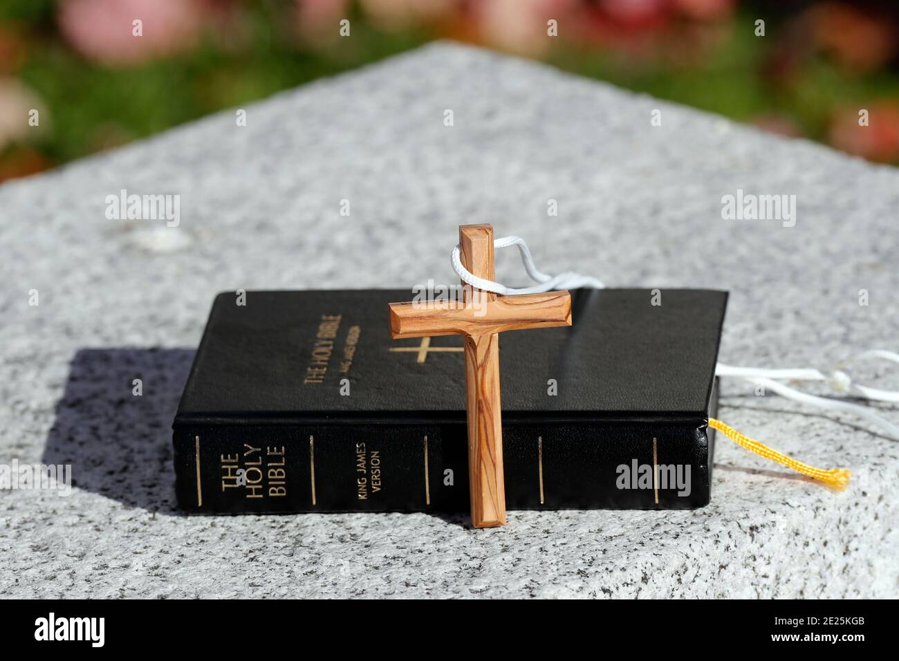 Bible and christian cross on dry fallen autumn leaves. Faith and ...
