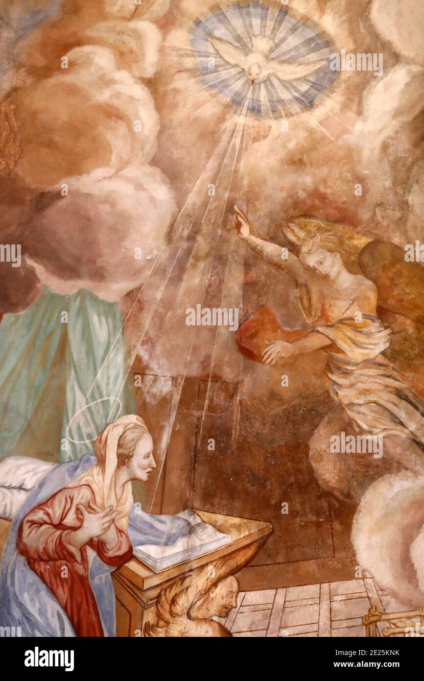 Notre Dame de l'Assomption de Cordon church. Fresco. The Annunciation ...