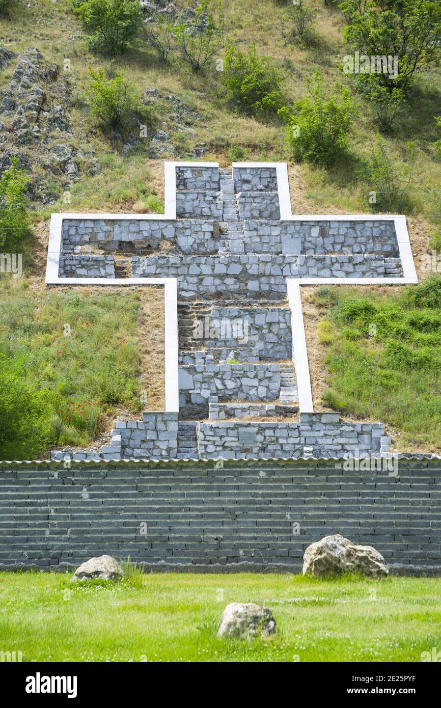 Beautiful park in Village of Rupite and its big Cross in the mountain ...
