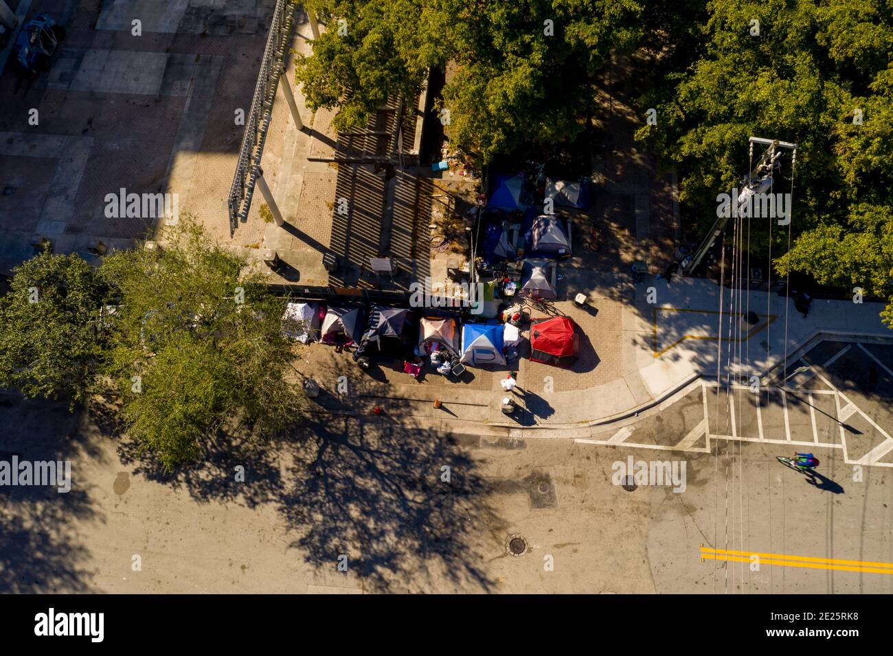Aerial photo homeless people living in tents at Downtown Fort ...