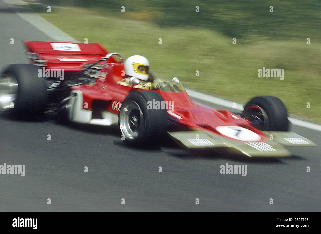 John MILES driving Lotus-Ford F1 car in full speed during 1970 Grand ...