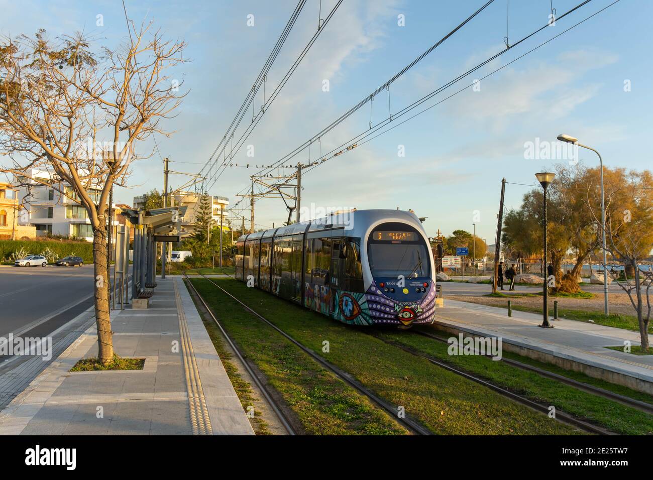 Tram train at Glyfada,Greece Stock Photo - Alamy
