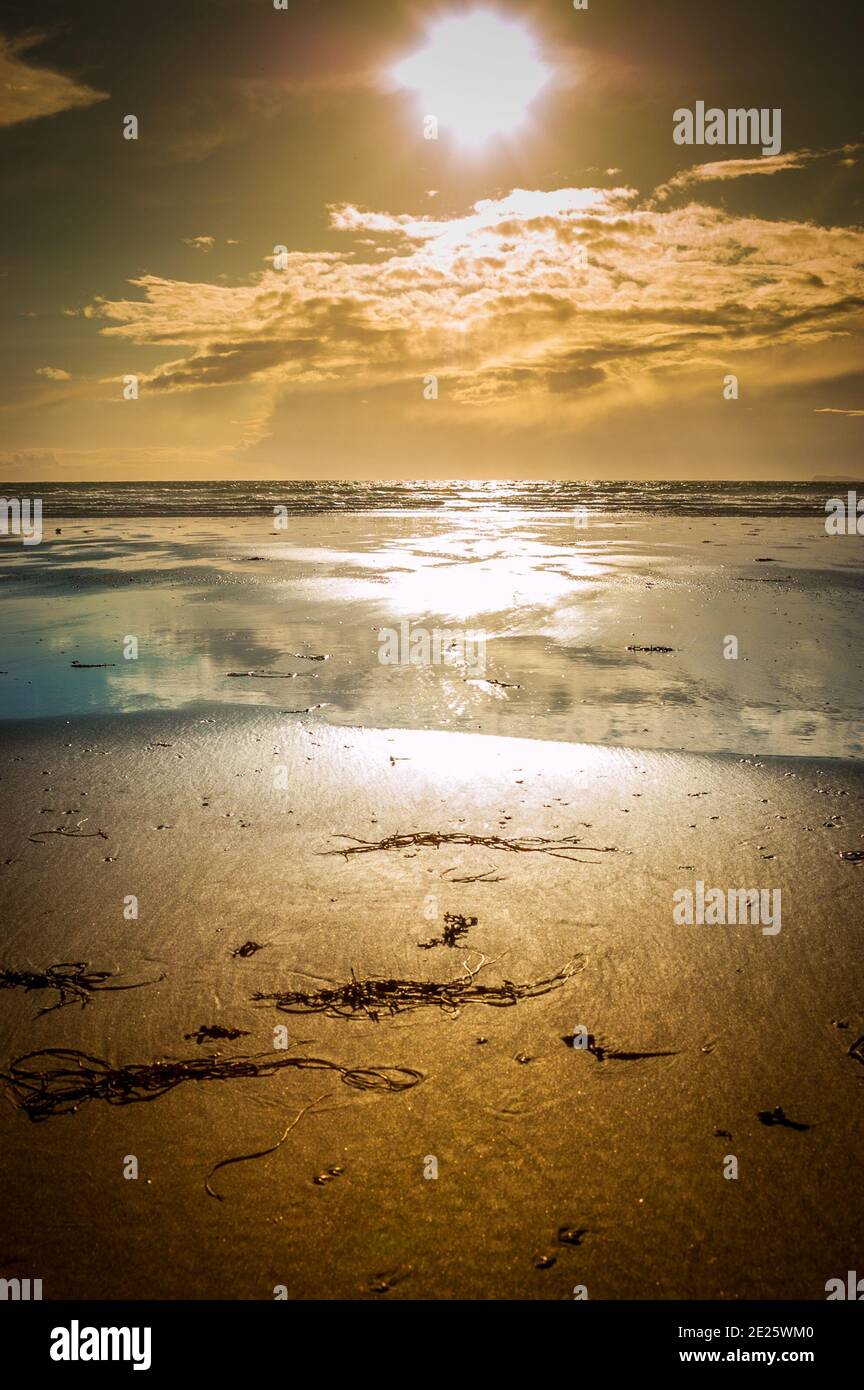 Sunset at Broad Haven beach in Pembrokeshire, West Wales Stock Photo ...