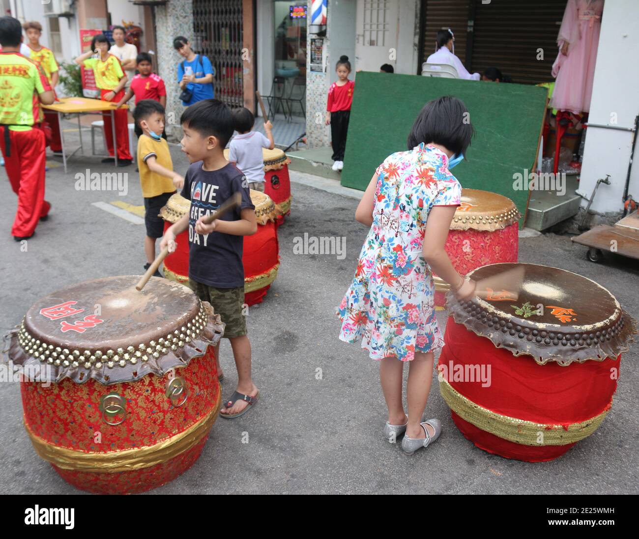 GEORGETOWN, MALAYSIA - Feb 02, 2020: Four Chinese Children playing ...
