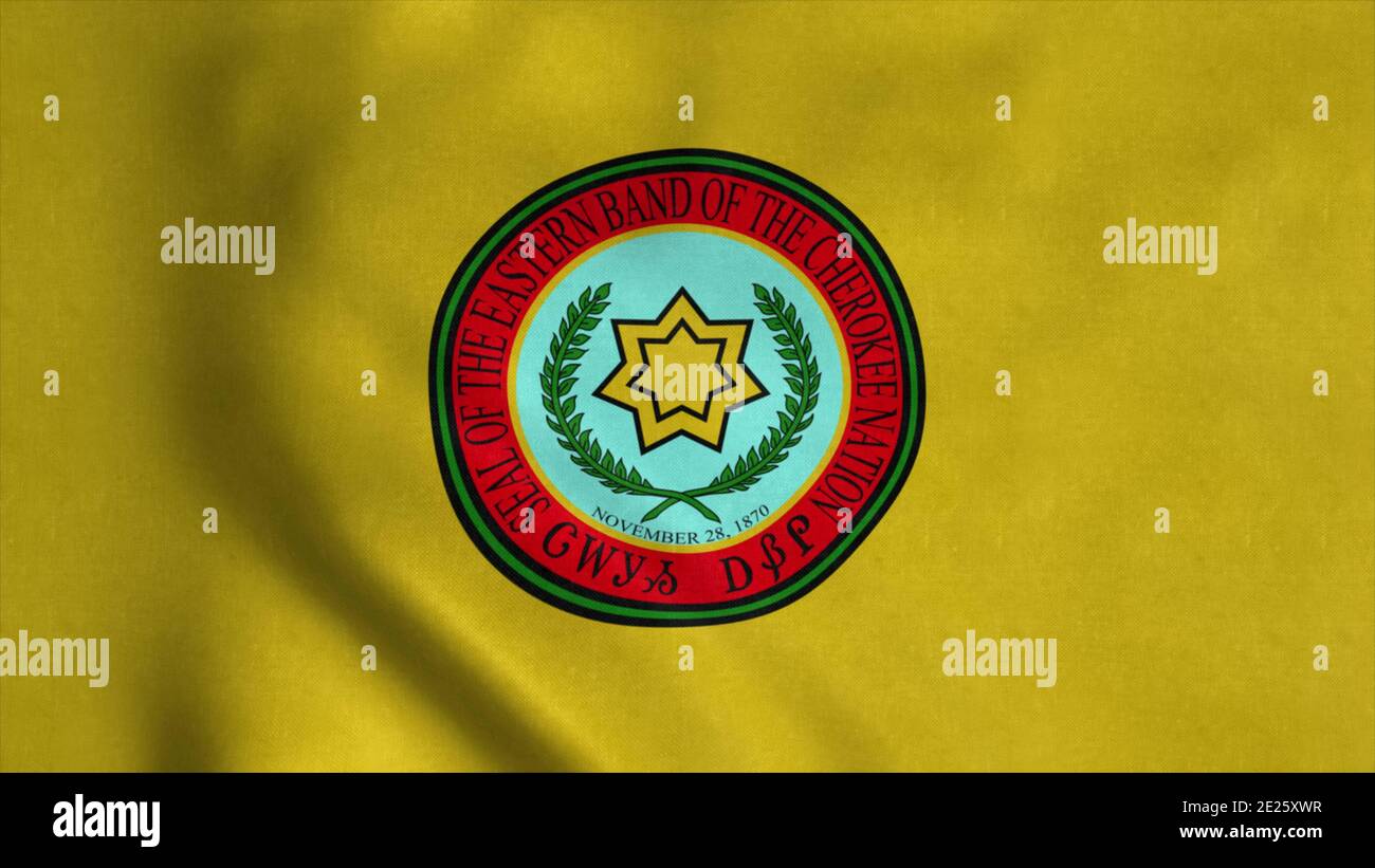 Eastern Band Cherokee Indian Flag, waving in wind. Realistic flag ...