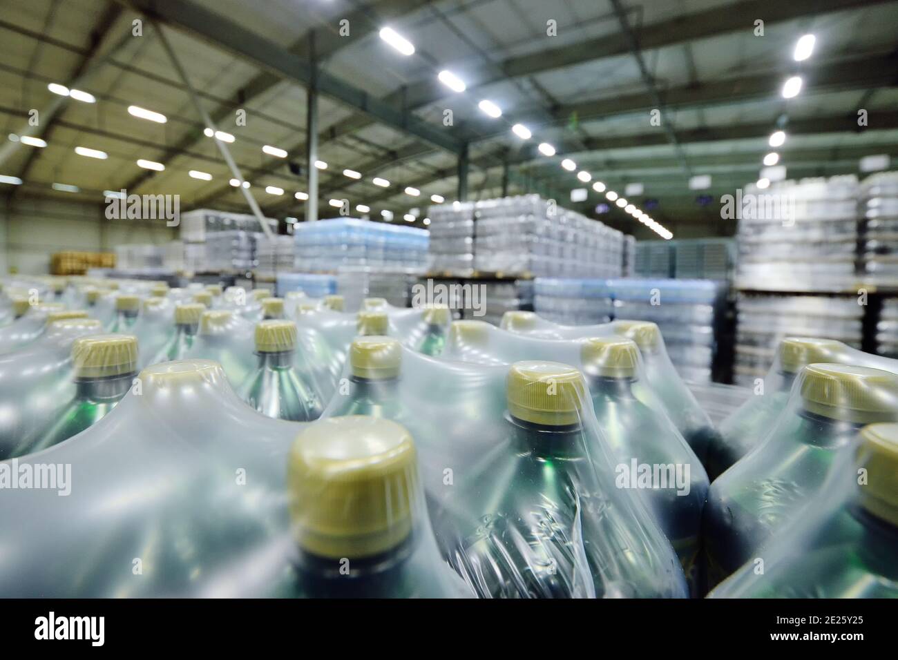 huge industrial warehouse with plastic food wrap wrapped plastic ...