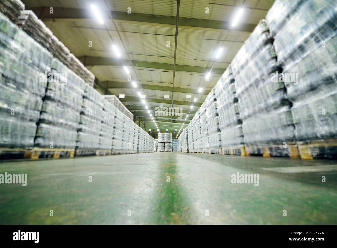 huge industrial warehouse with plastic food wrap wrapped plastic ...