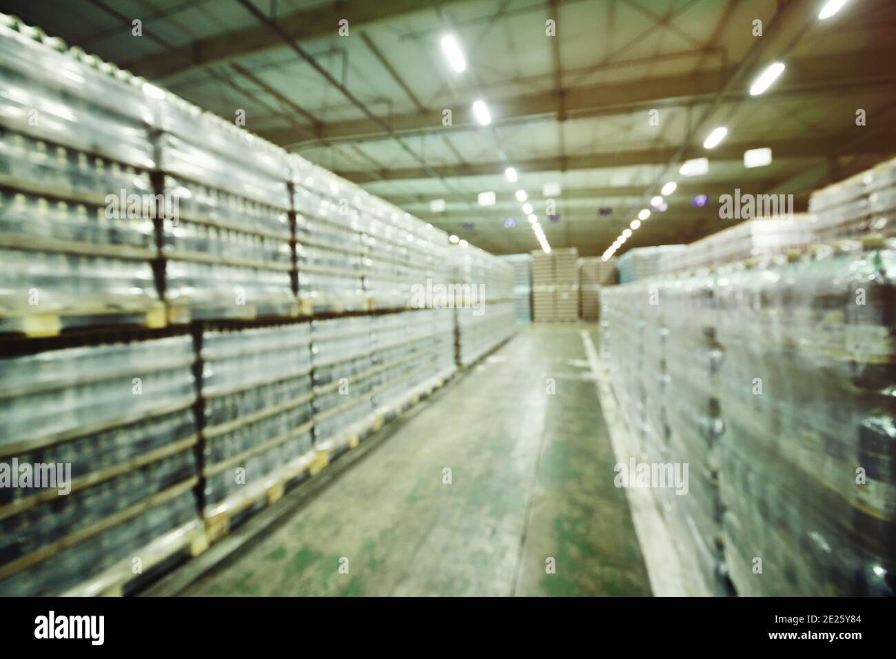 huge industrial warehouse with plastic food wrap wrapped plastic ...