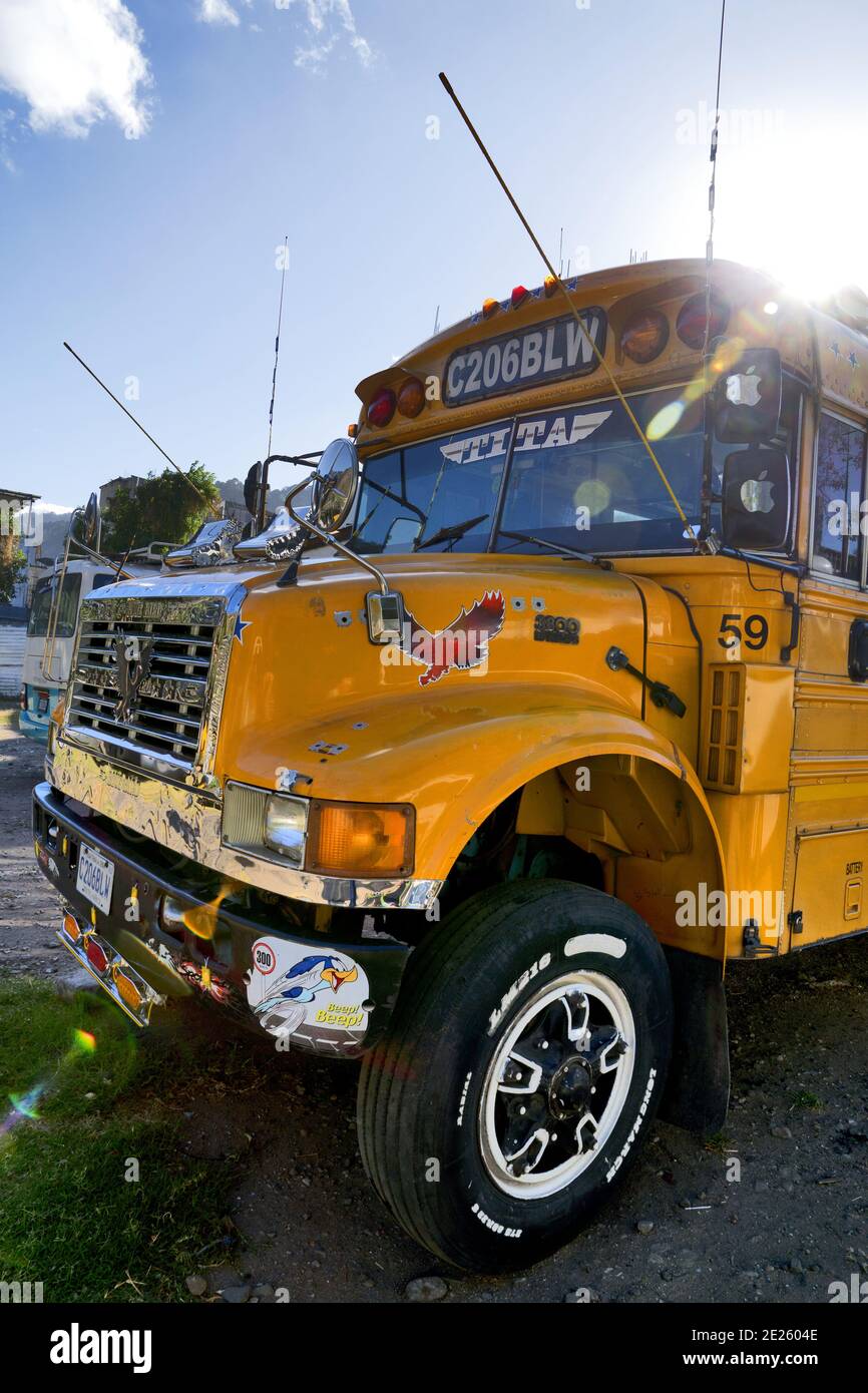 Guatemala, Central America: Colourful chicken buses in the highlands of ...