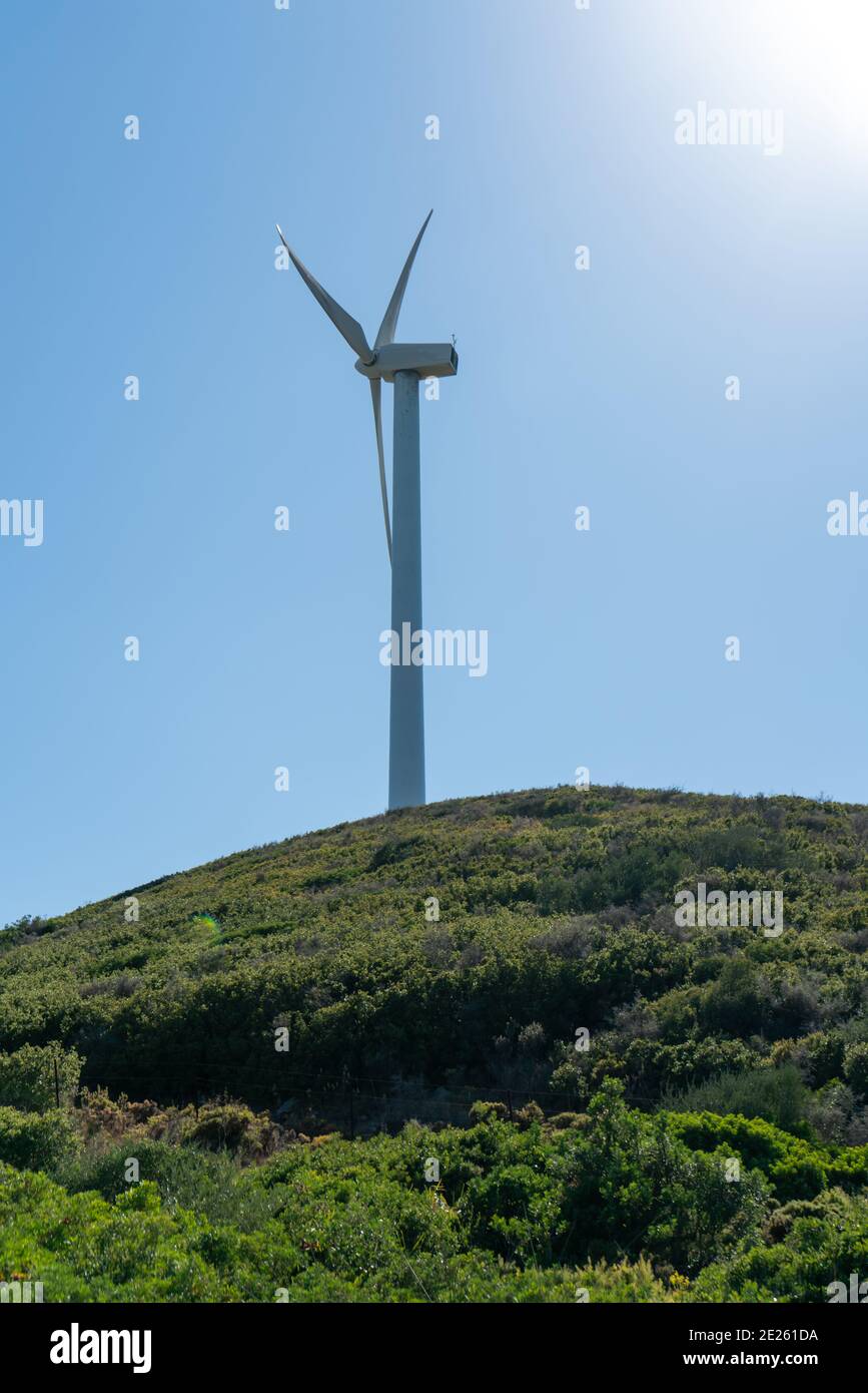 Frontal view of wind turbine in nature in sunshine Stock Photo - Alamy