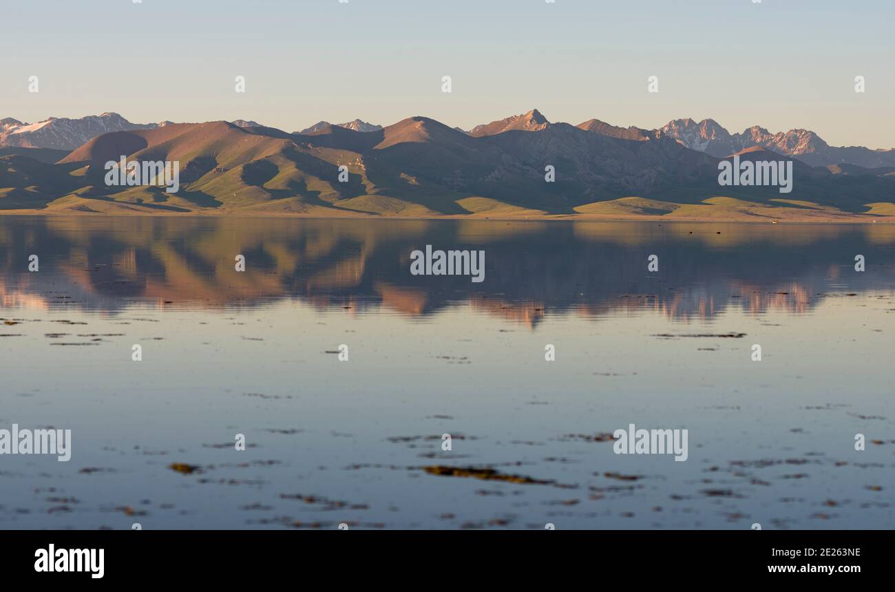 Landscape at lake Song Kol (Son Kul, Songkoel, Song-Koel). Tien Shan ...