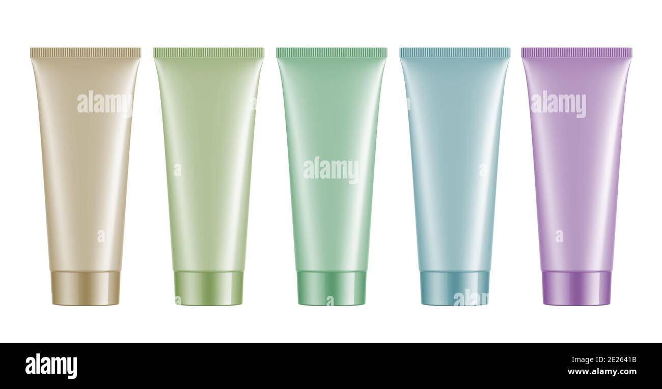 Colorful collection of cosmetic tubes, isolated on white background ...