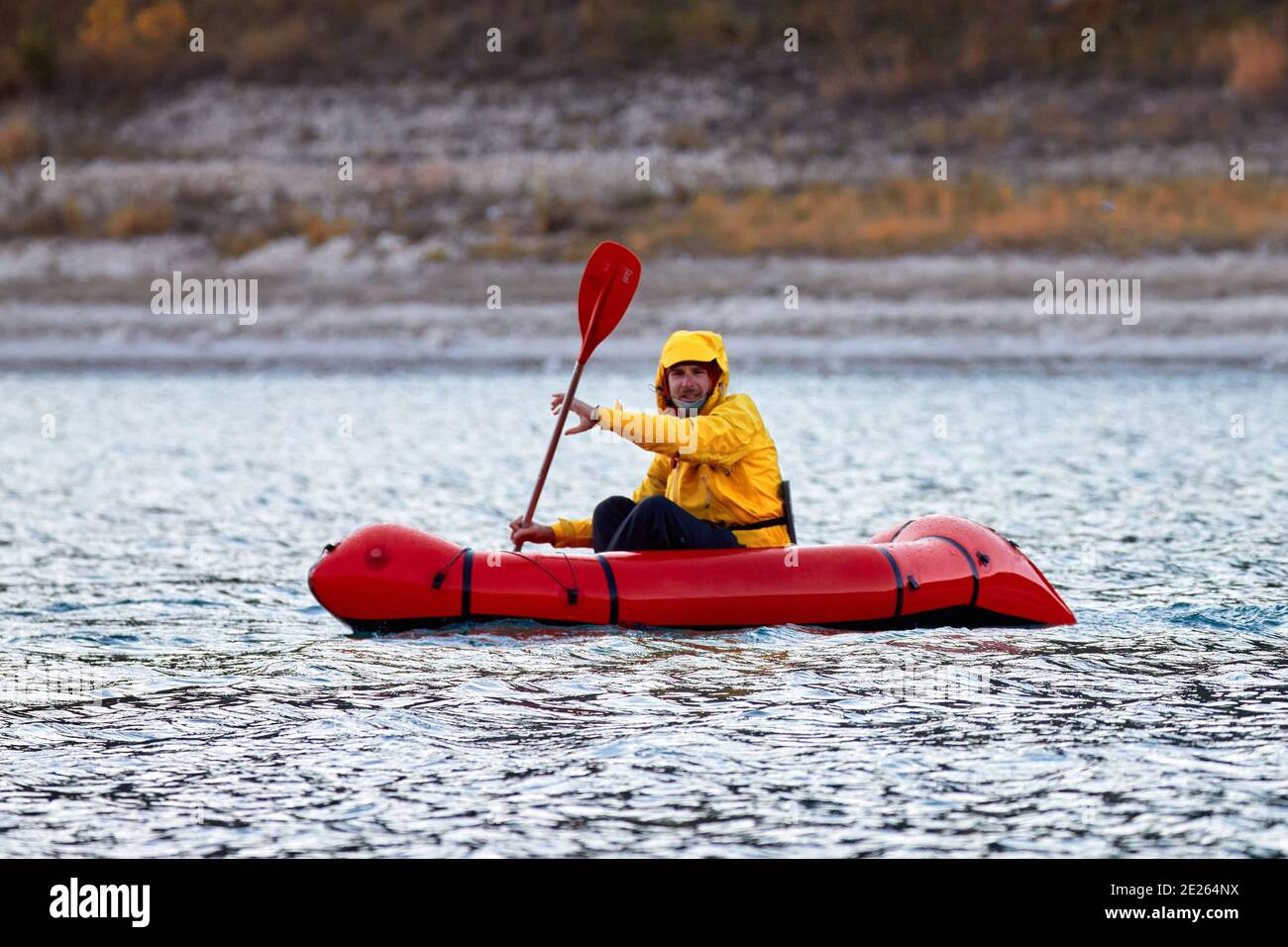 Packraft (one-person light raft used for expedition or adventure racing ...