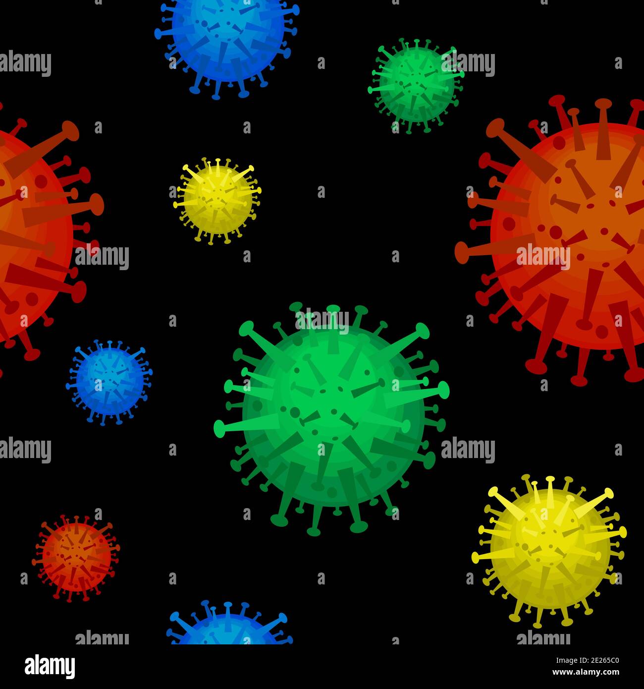 Seamless pattern with viruses, colorful, bright background. Red, blue ...