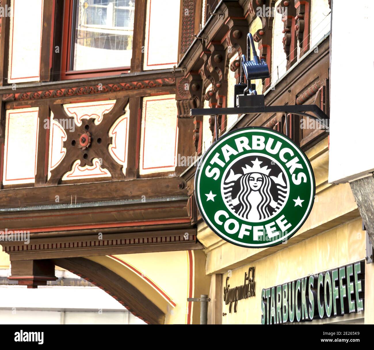 Esslingen am Neckar, GERMANY : Sign Starbucks Coffee. Company signboard ...