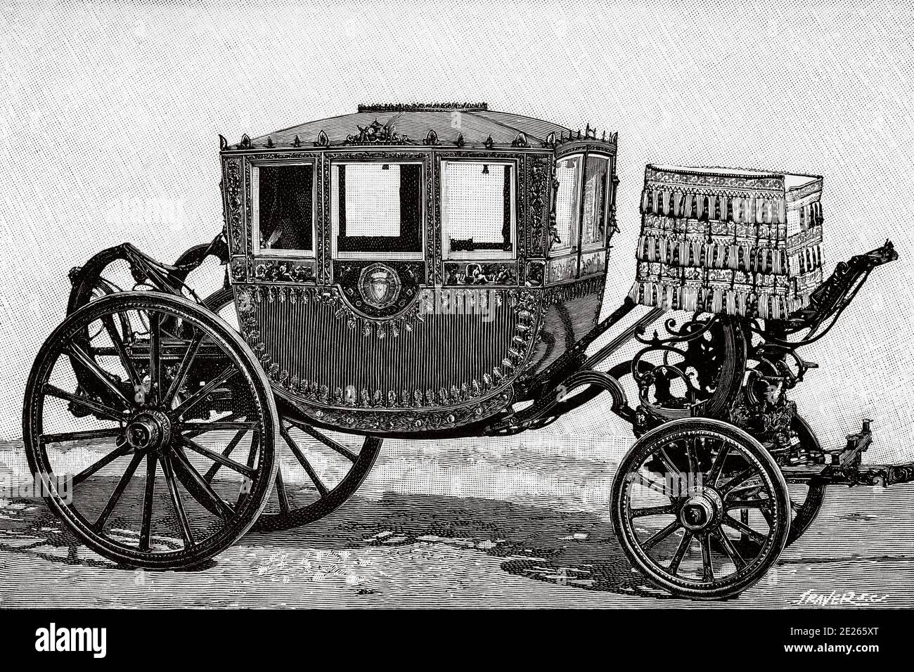 Royal carriage built in Paris for Queen Maria Luisa. Engraving from ...